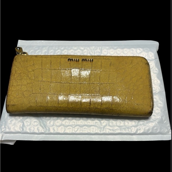 Miu Miu | Bags | Miu Miu Mustard Leather Crocembossed Wallet | Poshmark